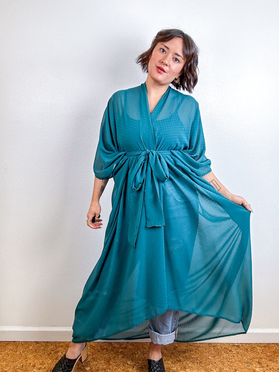 Solid High Low Kimono Jade Swiss Dot Chiffon – Tuesday Shop